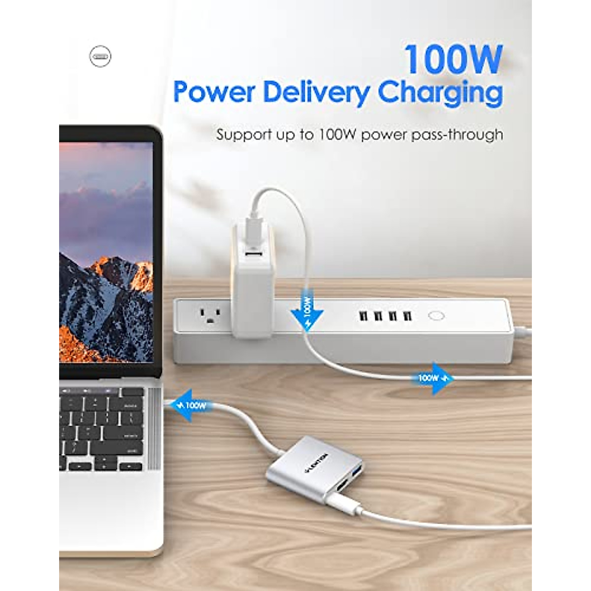 LENTION 3-in-1 USB C Hub with 100W Power Delivery, USB 3.0 & 4K HDMI for 2022-2016 MacBook Pro, New Mac Air/Surface/Chrome/Steam Deck, More, Stable Driver Adapter (CB-C14, Silver)