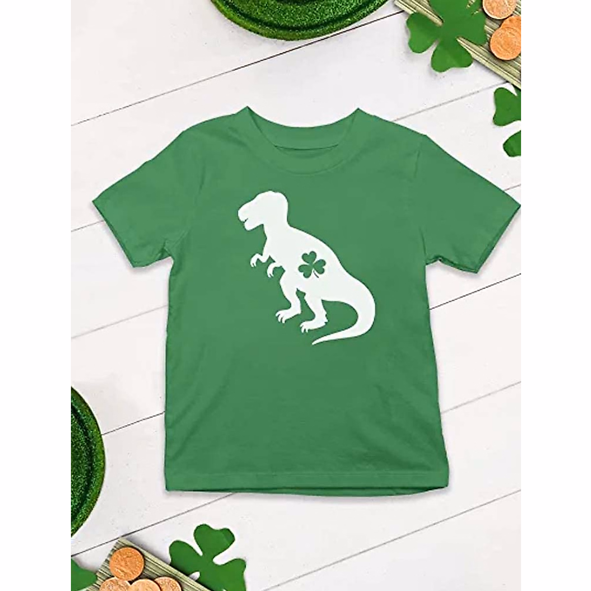 St Patrick Shirt for Boys Pattys Day T-Rex Leprechaun Toddler Kids T-Shirt 5T Green