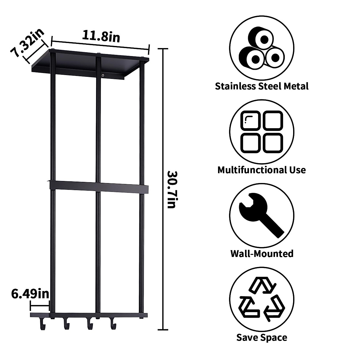 Gtouse Camping Chair Storage, Camping Chair Organizer for Garage Storage, Metal Camping Chair Wall Storage Holder, Floating Shelf with 4 Hooks for Garage Organization