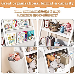 BAIJIALI Kids Bookshelf and Toy Organizer, 3 Tier Bookshelf for Kids, Montessori Bookcase Book Shelf for Kids Rooms, Bedroom, Playroom,Toy Storage Organizer with Bookshelf