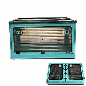 RAMGTW Large Clear Plastic Storage Box with Lid Wheels Collapsible Storage Bins with Five Doors Stackable Folding Container Organizer. Foldable Car Trunk Organizer Picnic Camping Family (Large, Blue)