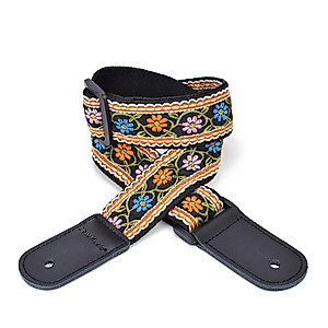 CLOUDMUSIC Tenor Concert Soprano Baritone Ukulele Strap Coloful Hawaii Floral Jacquard For Adult Size And Kids(Blue Orange Pink Flowers)