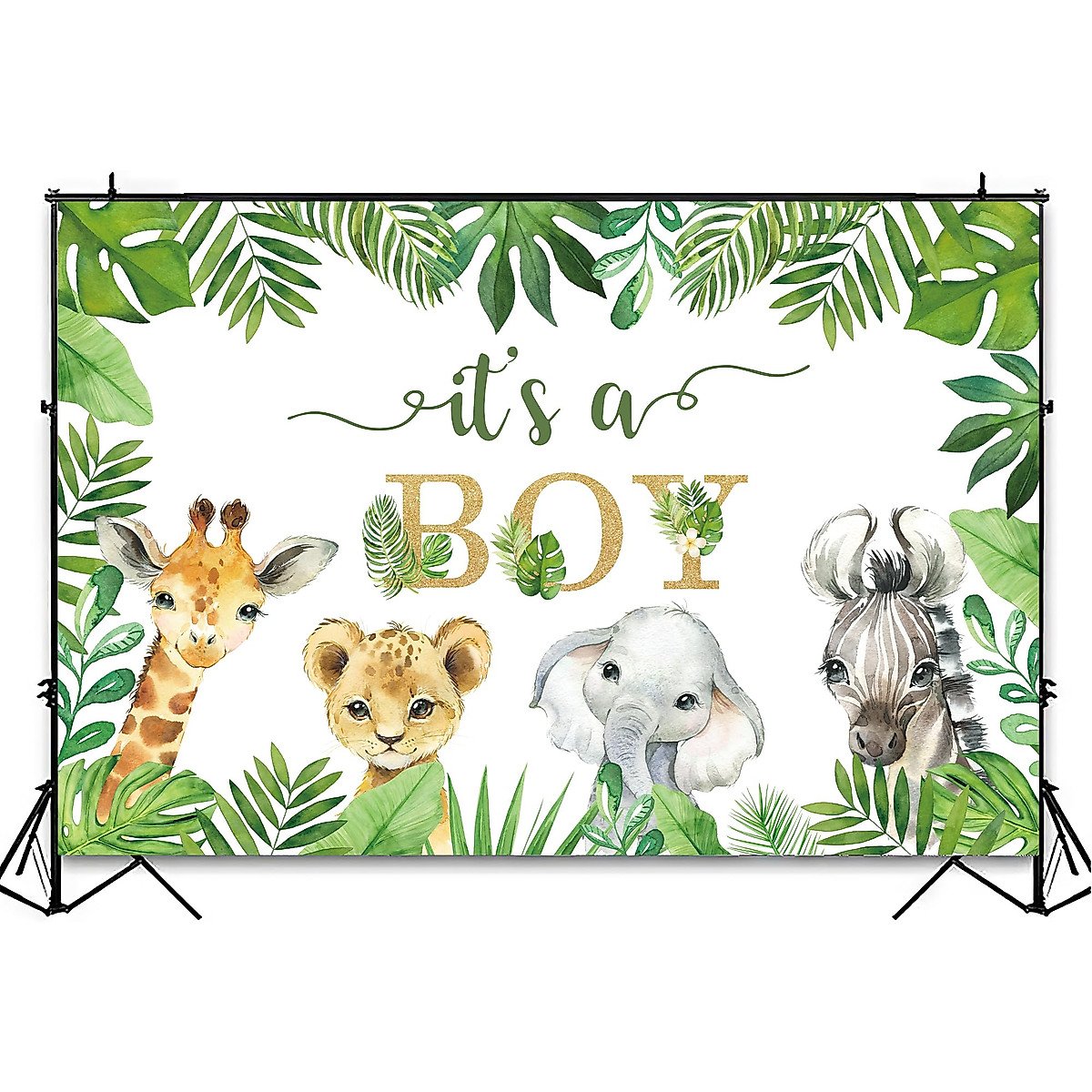 HIPVVILD Safari Baby Shower Backdrop Decorations Boy - Jungle Animal Theme Baby Boy Background Banner Supplies, Safari Jungle Theme Baby Shower Photography Background Photo Booth Banner | 5x3ft
