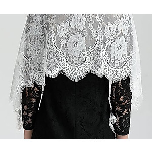 Leimandy Wedding Vintage Floral Lace Scarf Mantilla Veil Catholic Lace Shawl Party Wraps S04 (Ivory)