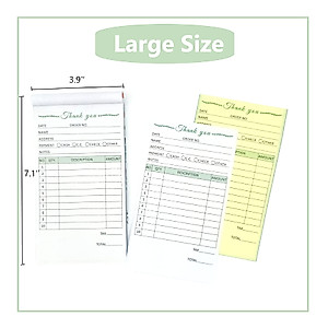 Thank You Receipt Book for Small Businesses 4x7 inches 2-Part Carbonless White Yellow 50 Sets 100 Sheets per Book with Wrap Around Cover Blank Signature Stamp Section 1 Pack Green
