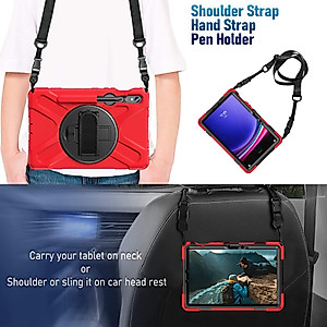 SLLMYYX Case for Samsung Galaxy Tab S8 11 inch 2022 Released SM-X700, 360 Degree Swivel Kickstand Hand Shoulder Strap Shockproof Rugged Protective Case (Red)