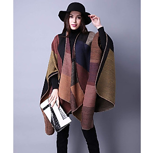 Vocanbomor Women's Shawls and Wraps Open Front Poncho Cape Winter Sweater, A2-Khaki