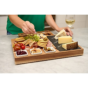 Premium Rectangular Charcuterie Board Cheese Board Set: Acacia Wood, Stainless Steel Knives - Christmas Gifts for Women, House Warming Gifts Ideas, New Home, Wedding Gifts for Couple, Bridal Shower