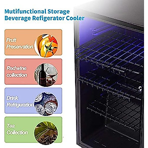 Beverage Refrigerator and Cooler - 120 Can Mini Fridge with Glass Door for Soda Beer or Wine - Small Drink Dispenser Machine for Office or Bar with Adjustable Removable Shelves