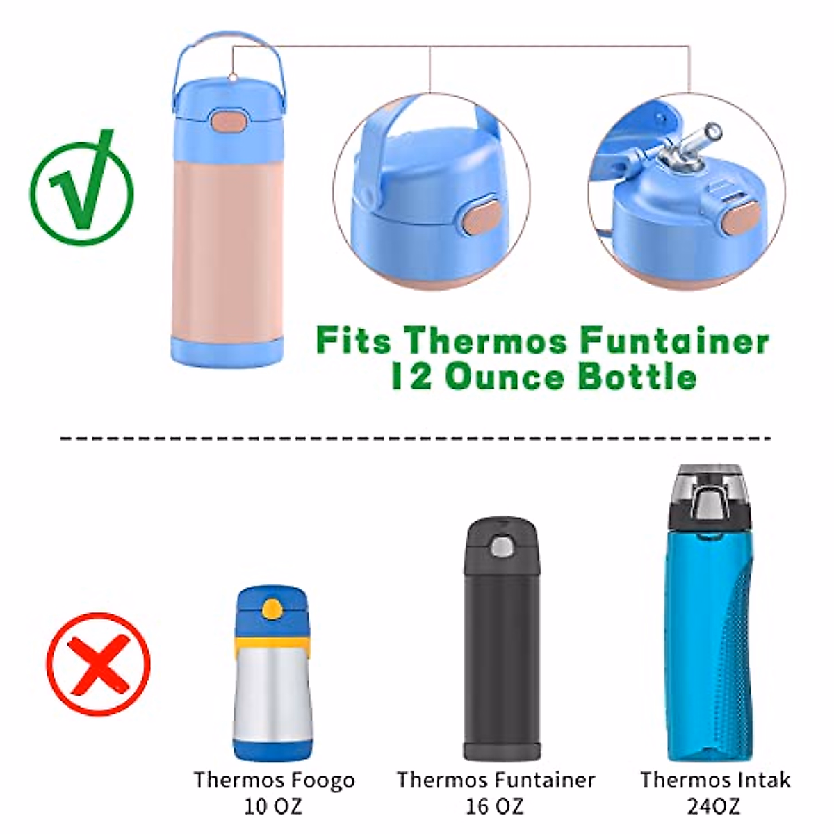 3-pack Replacement Straws for Thermos Funtainer 12 Ounce Bottle and 3 Pieces Straw Cleaning Brushes Safe to Use for Adult and Children…