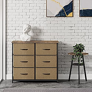 FEZIBO Dresser Organizer, Chest of Drawers-Dresser for Bedroom, Hallway, Entryway, Closets, Furniture Storage Tower-Steel Frame, Wood Top, 6 Drawers Organizer Units-Coffee and Brown