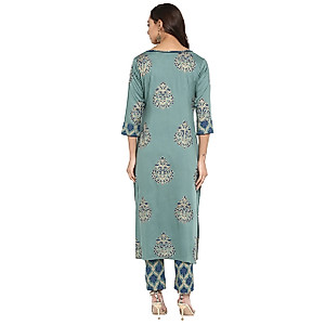 Janasya Indian Women's Tunic Tops Rayon Kurti Set for Women(SET094-KR-NP-S) Turquoise