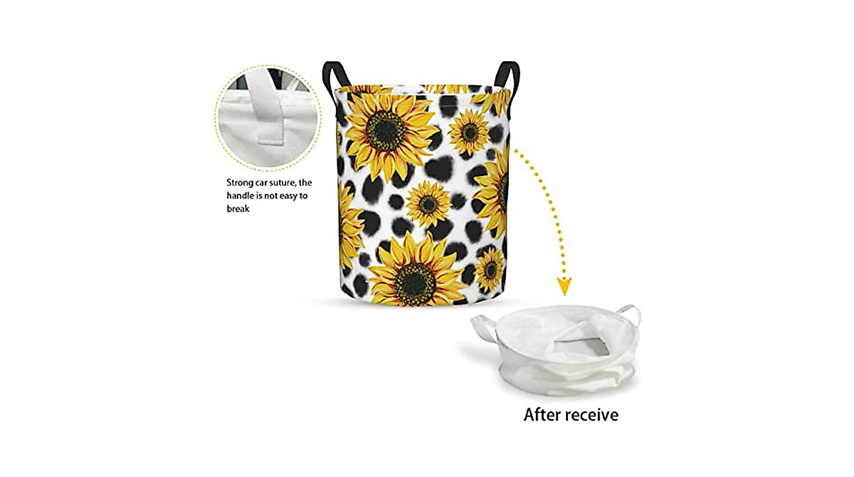 KiuLoam Sunflowers On Cow Print 19.6 Inches Large Storage Basket ...