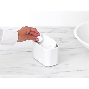 Brabantia MindSet Bathroom Small Trash Caddy (White) Hygienic Basin Top Storage Can with Swing Lid for Disposal of Used Cosmetics, Cotton Pads, Cue Tips (4 x 6 x 3)
