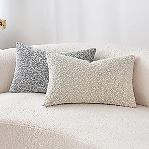 MIULEE Decorative Throw Pillow Cover 12 x 20 Inch Beige Pillowcase Lumbar Pillow Cover Textured Boucle Sofa Couch Home Decors for Living Room Woven Modern Cushion Case