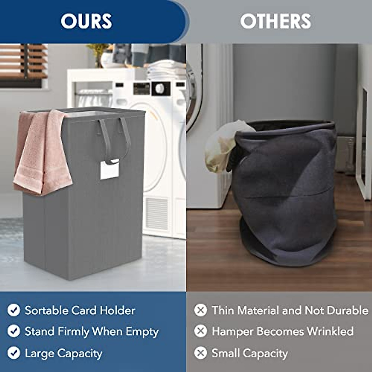 75L Large Laundry Hamper with Handles, Dirty Clothes Hamper for Bedroom Waterproof, Freestanding Tall Laundry Basket Waterproof, Hamper for Bedroom, Bathroom, Dorm, Toys Storage(Grey）