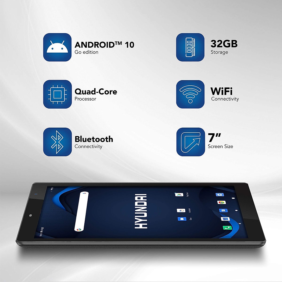 HYUNDAI HyTab Plus Tablet 7" FHD Android Tablet IPS Display, Quad-Core Processor,Camera, WiFi,32GB Storage,1GB RAM Android 10 Go Edition - Black