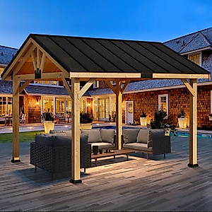 Small Wood pergola,11x12 FT Solid Wood Gazebo with Waterproof Asphalt Roof, Outdoor Permanent Hardtop Gazebo Canopy for Patio, Garden, Backyard(11x12FT Style2)