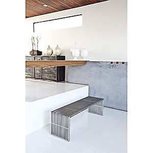 Pangea Home Lux Rectangular Modern Brushed Steel Metal Bench in Silver