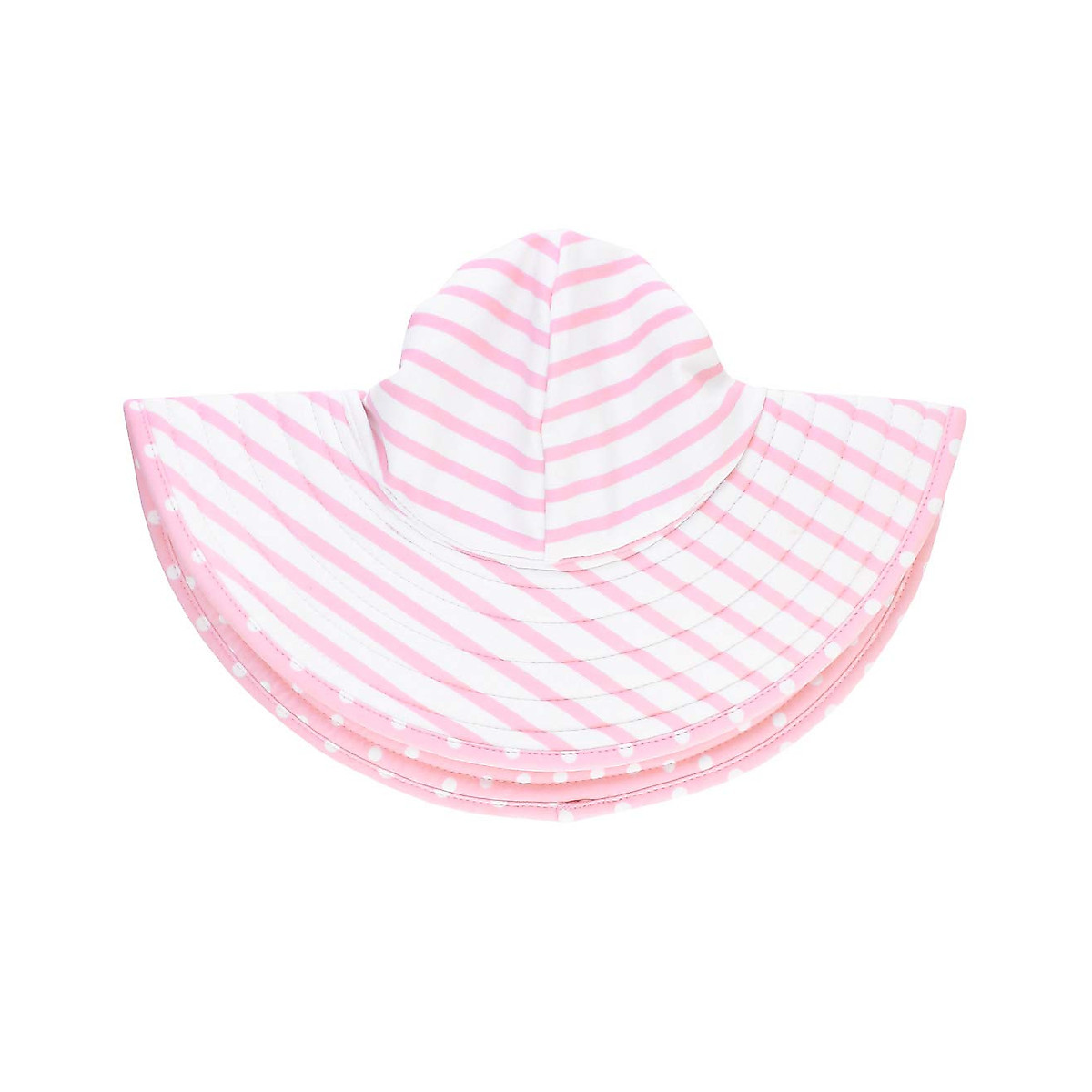 RuffleButts® Baby/Toddler Girls Pink Polka Dot and Pink Stripe Reversible Swim Hat - 0-12m