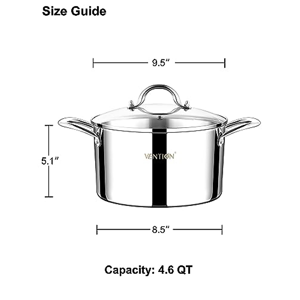 VENTION 3-Ply Stainless Steel Pot, Soup Pot with Lid, 4.6 Quart Cooking Pot