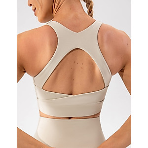 Lavento Women's Supportive Soft Sports Bra Open Racerback - Workout Yoga Training Bras Top (Creamy White, 6)