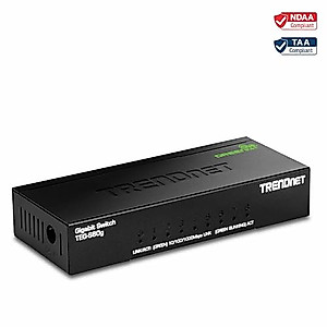 TRENDnet 8-Port Mini Gigabit Switch, TEG-S80g, GREENnet Technology, NDAA + TAA Compliant, Desktop Metal Ethernet Network Switch, 8 x Gigabit Ports, Fanless, Lifetime Protection, Black