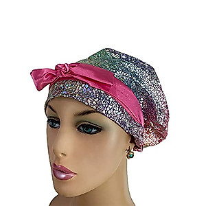 European Style Ribbon – Tie-Dye Holographic. - Scrub Hat for Women & Men tie Back | Working Cap with Holder. Bouffant, Scrub Hats for Women, Unisex Surgical Caps, Nurses Hats | Dr. Hats