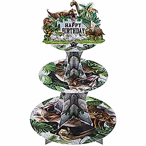 Dinosaur Cupcake Stand Dinosaur Cardboard Cupcake Holder Dinosaur Cupcake Stand Set Dinosaur Dessert Tower Holder 3 Tier Dino Mini Cake Stand for Kids Birthday Dinosaur Theme Party Decorations