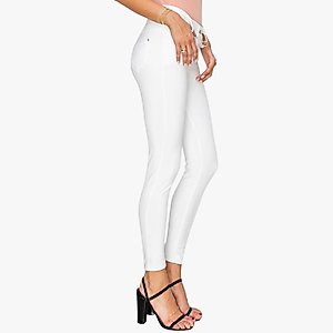 YELETE Women's Basic Five Pocket Stretch Jegging Tights Pants, White, Medium