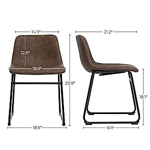 SONGMICS Dining Chairs, Set of 2 Mid-Century Modern Kitchen Chairs with Backrest, Metal Legs, Comfortable Wide Seat, Synthetic Leather Cover, Load Capacity 264 lb, Retro Brown and Black ULDC091K01