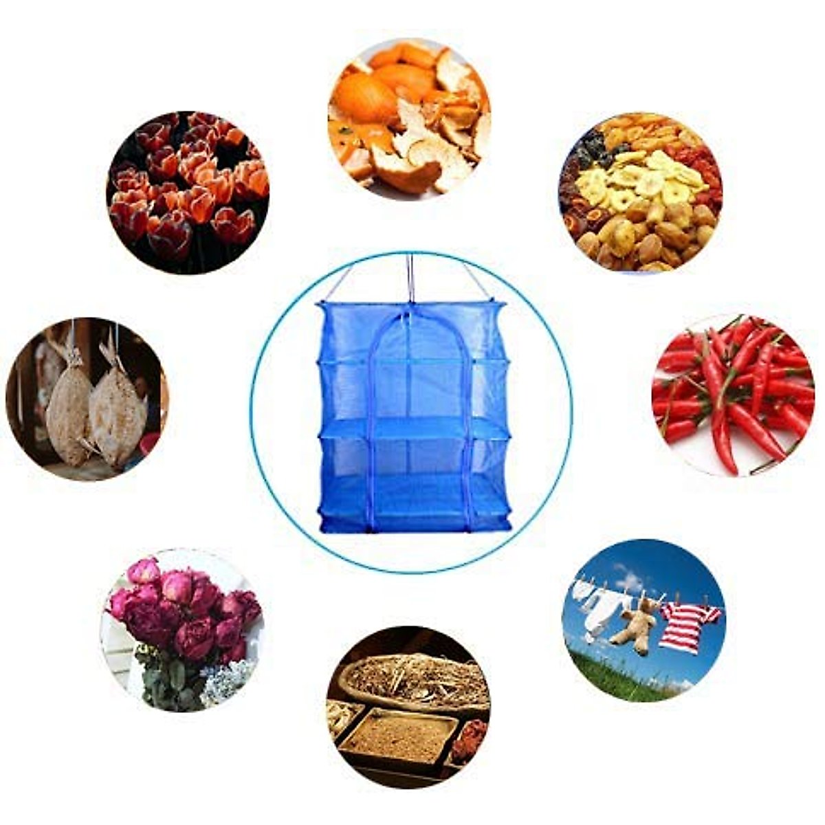 MAHDETP 2.2ft 3 Layer Non-Toxic Nylon Netting Foldable Drying Rack for Fish Vegetables Fruit Herb Practical Hanging Net Dry Cage（15.7 x15.7 x25.6inch）