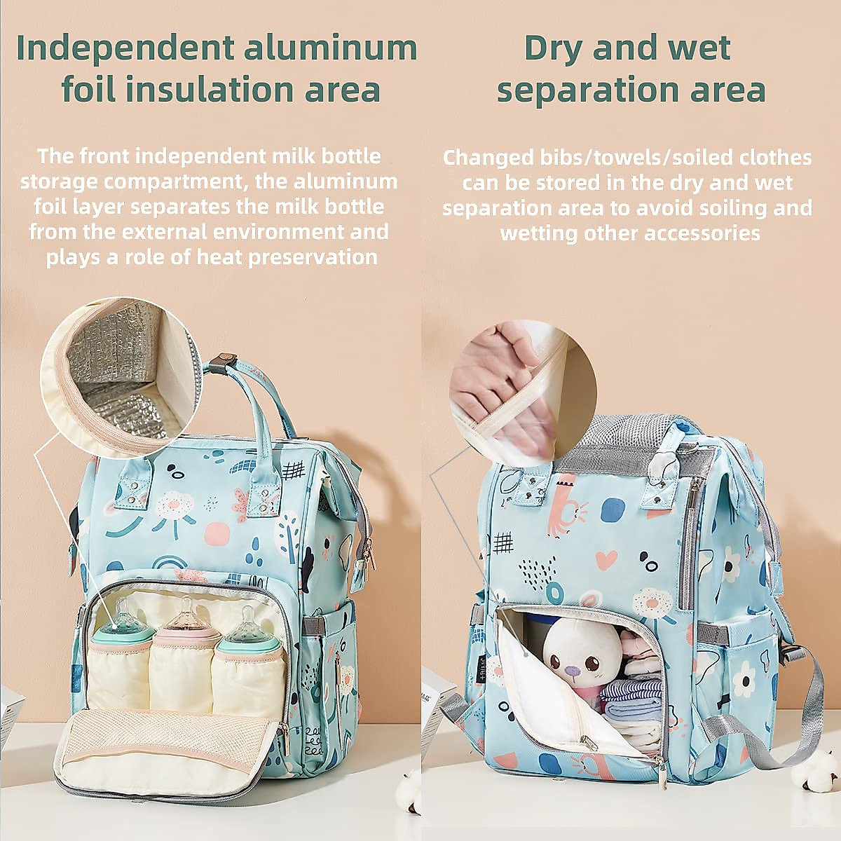 SEENUR Diaper Bag BackpackTravel Handbags Waterproof Diaper Tote with Large Capacity Bottle Insulation for Mom Dad(Sky Blue)