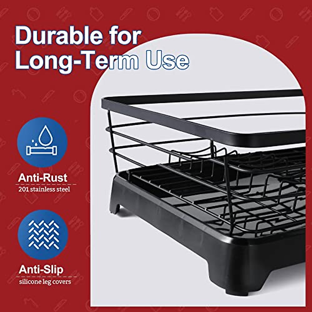 Dinkich Dish Drying Rack with Tray, Stainless Steel Rust Proof Dish Rack for Kitchen Counter Cabinet Tabletop, Kitchen Storage and Organisation Holder