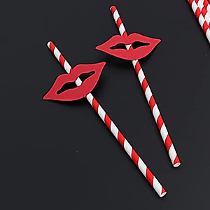 INOOMP 40 PCS Red Lips and Paper Straws Party Drinking Straws Decorative Cocktail for Graduation Party Decoration Supplies