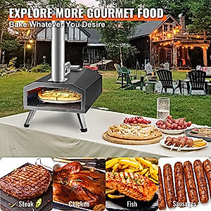 VEVOR Multi-fuel Outdoor Pizza Oven, 12-inch Gas & Wood Fired Pizza Maker with Auto Rotatable Stone, Portable Pizza Ovens for Outside Backyard Camp, Carry Cover, Shovel, CSA Certified, Black