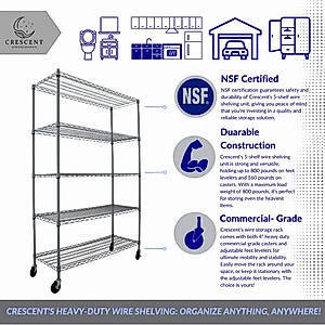 Crescent 4000 LBS 48L 18W 76H Epoxy Coated Gray, 5 Tier Racks for Storage, Heavy Duty Wire Shelving Rack with 4" Casters