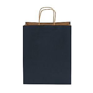 Prime Line Packaging 10x5x13 100 Pack Navy Blue Gift Bags with Handles, Medium Paper Bags for Gift Wrapping, Shopping Bags for Small Business, Retail
