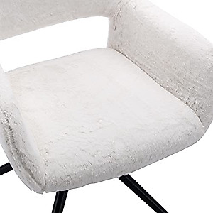 ABET Fluffy Desk Chairs Set of 2, Modern Swivel Accent Home Office Chair No Wheels, Hollow Back & Metal Legs, Faux Fur Vanity Chair for Teen Girls Women Side Armchair for Bedroom Living Room White
