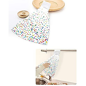 Colorful Texture Kitchen Towels with Hanging Loop 2 Pack, Absorbent Hand Towels for Bathroom, Gradient Watercolor Polka Dot White Hand Kitchen Towel Tea Bar Dish Cloths Tie Towel 18"x14"