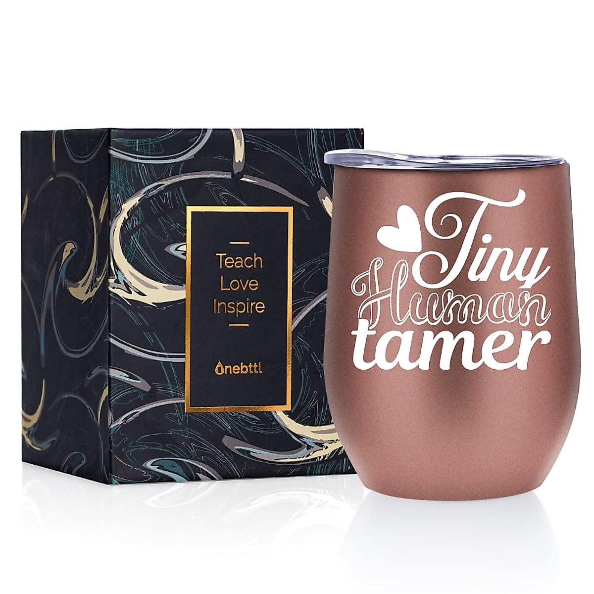 Onebttl Teacher Appreciation Gifts 12oz Wine Tumbler with Lid for Christmas, Appreciation Day, End of Term from Student - Tiny Human Tamer