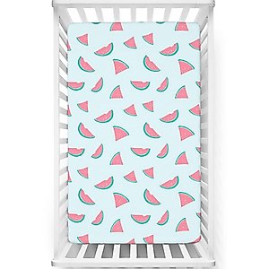 Watermelon Themed Fitted Crib Sheet,Standard Crib Mattress Fitted Sheet Soft & Stretchy Fitted Crib Sheet-Baby Sheet for Boys Girls,28“ x52“,Pastel Pink Dark Seafoam Pale Blue