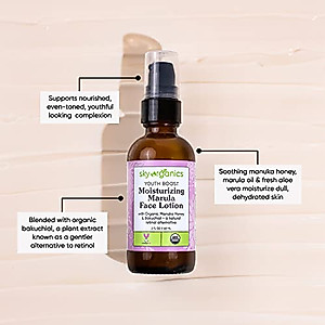 Sky Organics Youth Boost Moisturizing Marula Face Lotion for Face USDA Certified Organic to Moisturize, Nourish & Boost Glow, 2 fl. Oz