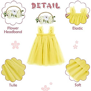 Durio Tutu Dresses for Toddler Girls Birthday Outfit Girl Baby Girl Tulle Dress Infant Dress with Flower Headband Yellow 2-3 Years