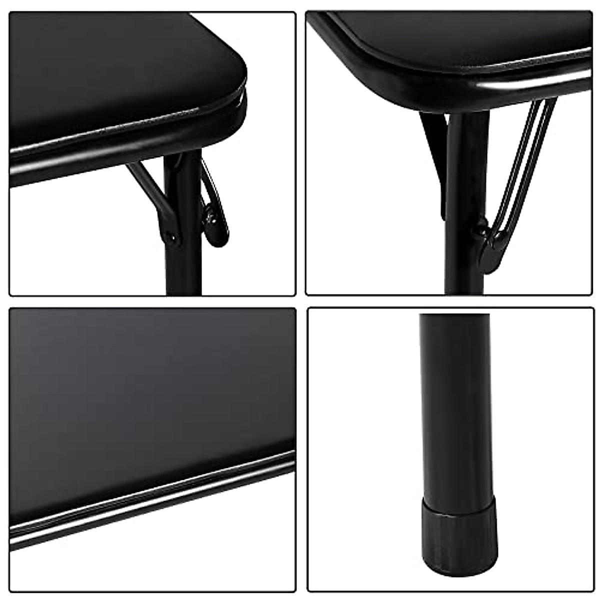 VECELO 34'' Portable Folding Card Table Square with Collapsible Legs & Vinyl Upholstery, Metal, Black