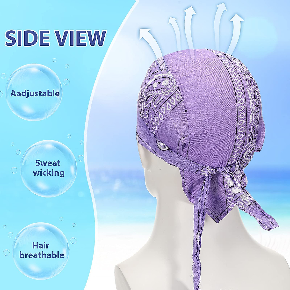 Huukeay 24 Pieces Do Rag Skull Caps Sweat-Wicking Beanie Cap Biker Skull Cap Paisley Bandana Cap Head Tie Cycling Cap Helmet Liner Skull Hat Quick-Drying Pirate Hats for Men Women, 24 Colors