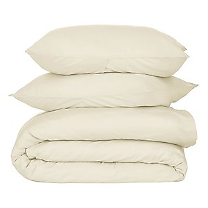Nate Home by Nate Berkus 300TC 3-Piece Luxe Cotton Sateen Duvet Cover | Ultra Soft, Cool, Bedding Set from mDesign - Full/Queen Size - 1 Duvet Cover/2 Pillow Shams, Antique White (Beige)