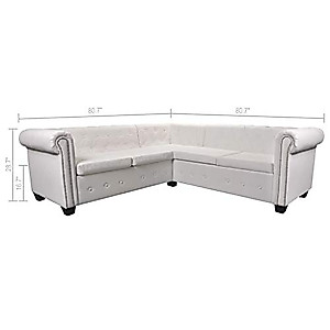 KTHLBRH (Fast Delivery) Faux Leather Sectional Sofa Couch,Sectional Sofa L Shaped Couch with Faux Leather for Small Space Chesterfield Corner Sofa 5-Seater White Faux Leather