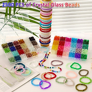 XSEINO 2500 PCS 46 Colors Glass Beads，6mm Round Crystal Beads for Jewelry Making,for Bracelets Jewelry Making and DIY Crafts