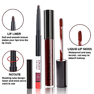 AMY'S DIARY 2pcs Matte Dark Red Lip Liner and Lipstick Makeup Set, Liquid Lipstick 24H and Lip Liner Set Matt Liquid Lips Make Up Waterproof Long Lasting Lipstick Matte Kit (#17)